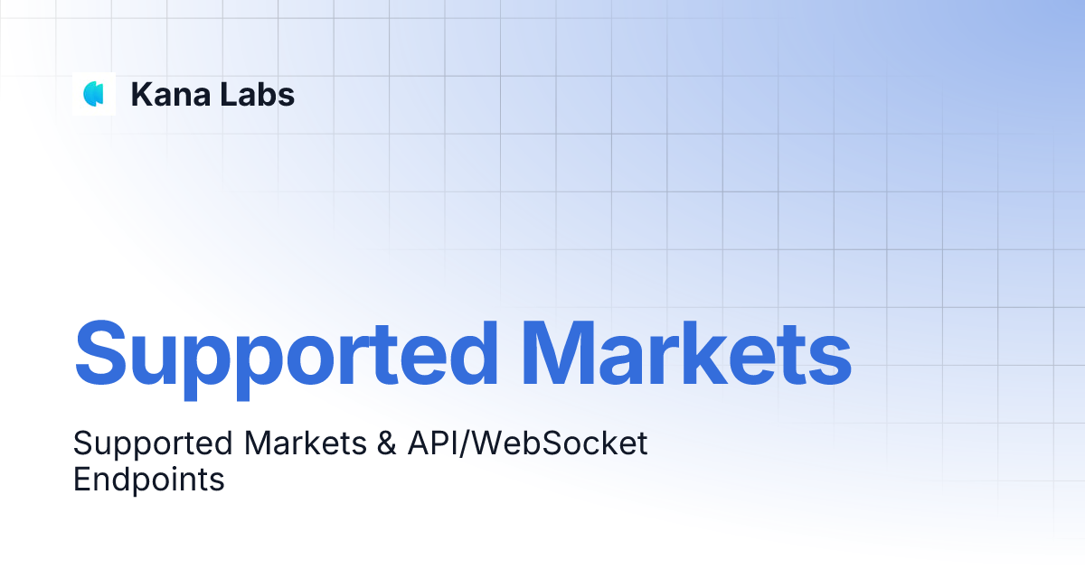 Supported Markets | Kana Labs